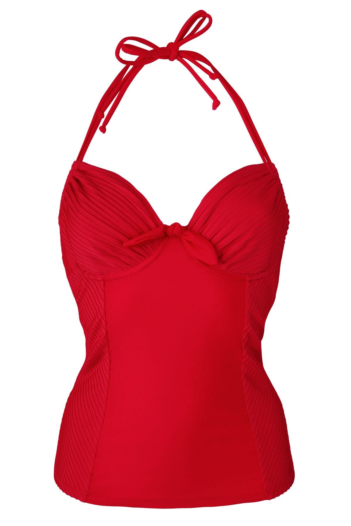 Bali Adjustable Halter Underwired Tankini Top in Red | Pour Moi Clothing