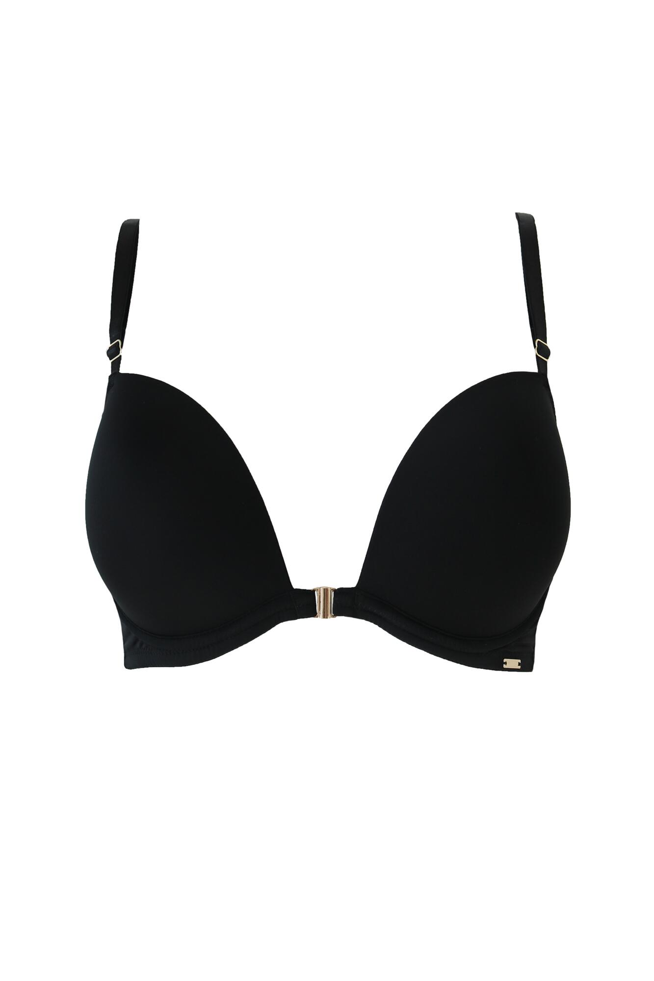 India Sheer and Opaque Padded Push Up Plunge T Shirt Bra in Black ...