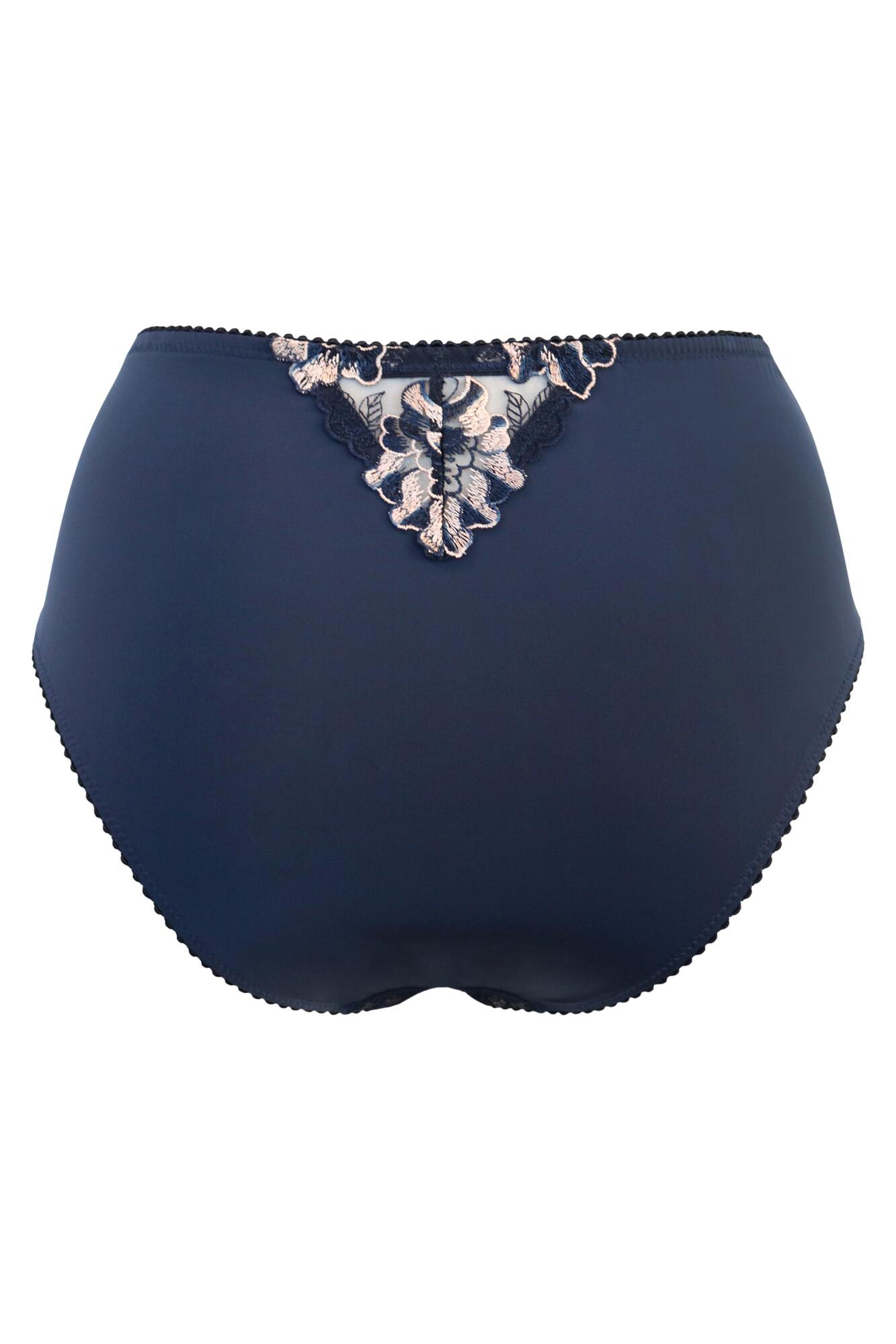Sofia Emb Lace Embroidered Deep Brief in Navy/Blush | Pour Moi Clothing