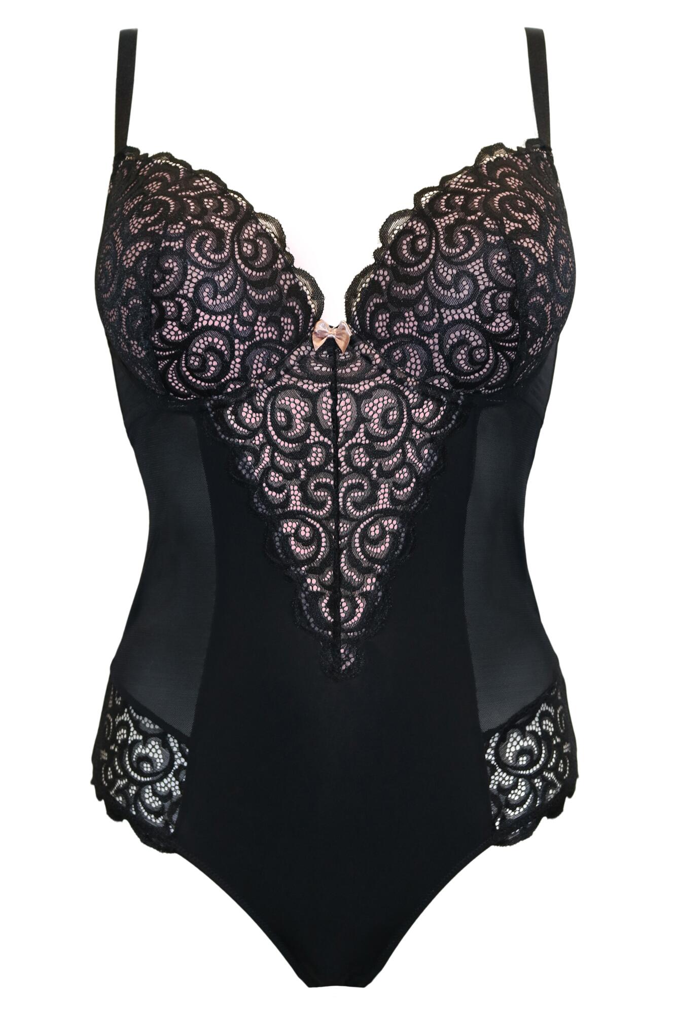 Romance Padded Push Up Plunge Body in Black | Pour Moi Clothing