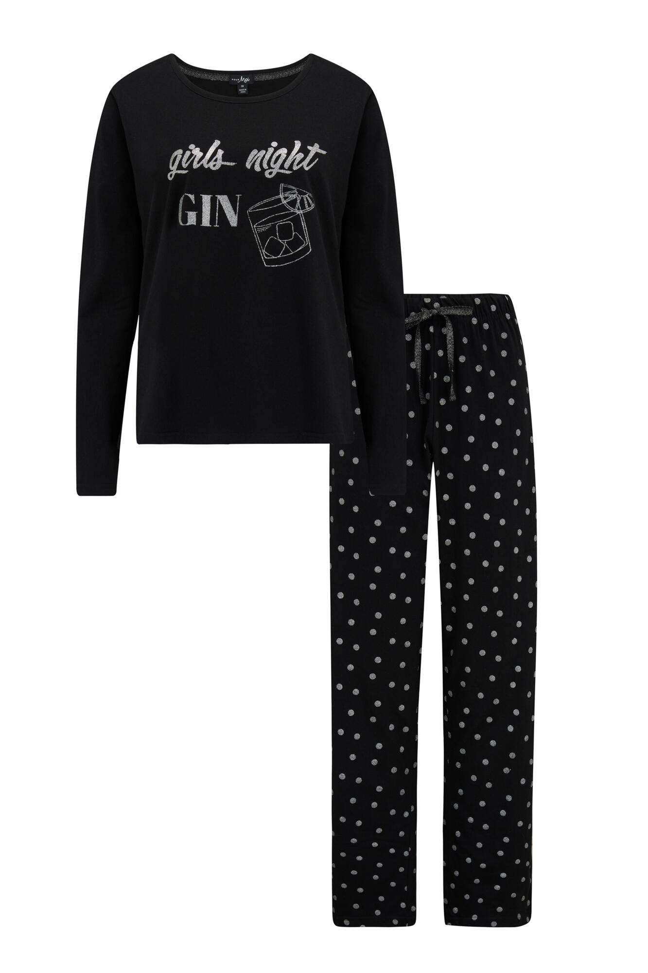 Girls Night Gin Cotton Jersey Pyjama Set in Black | Pour Moi Clothing