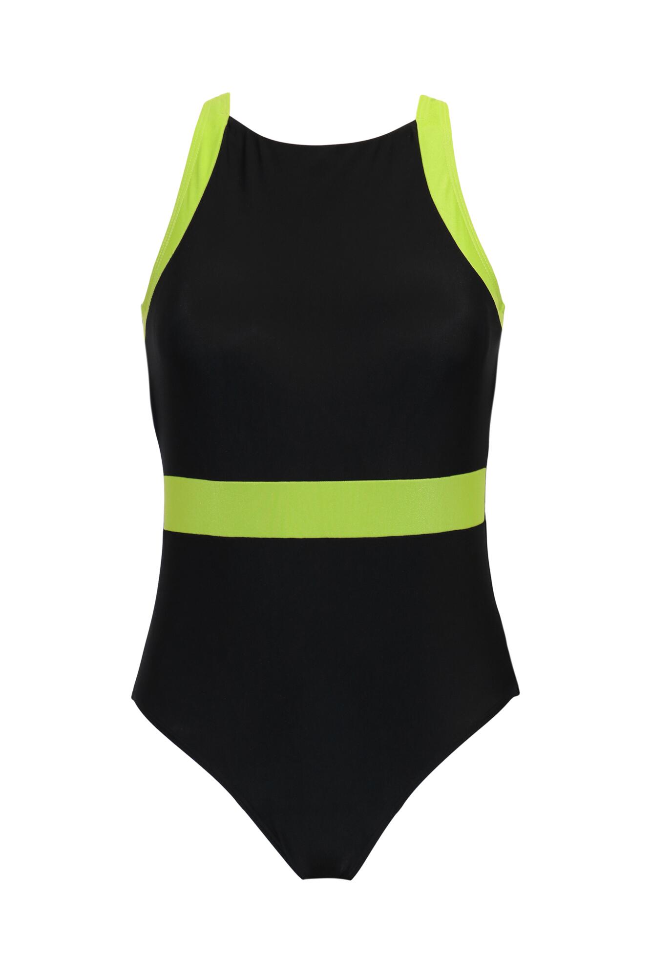 Energy Chlorine Resistant High Leg Swimsuit in Black/Lime | Pour Moi ...
