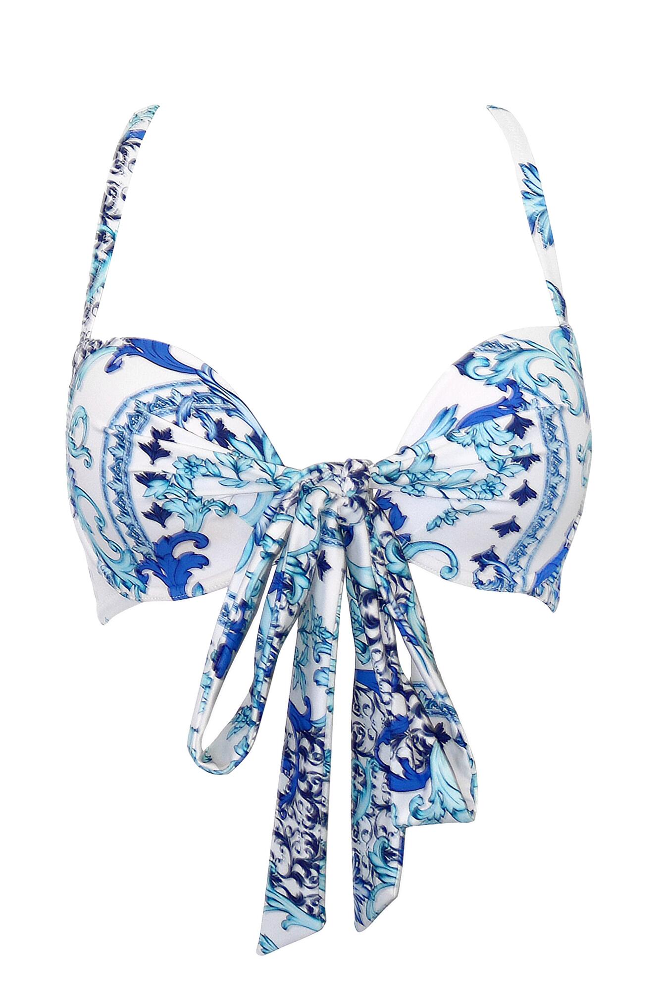 Amalfi Front Fastening Wrap Around Padded Underwired Top in White/Blue ...