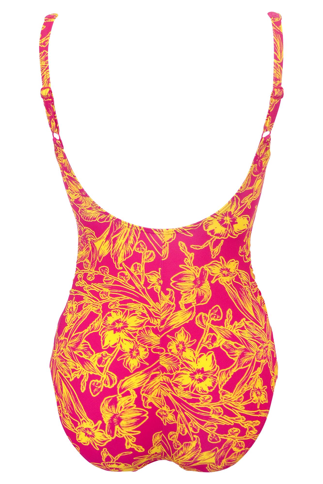 Freedom Scoop Neck Tummy Control Swimsuit in Pink/Yellow | Pour Moi ...