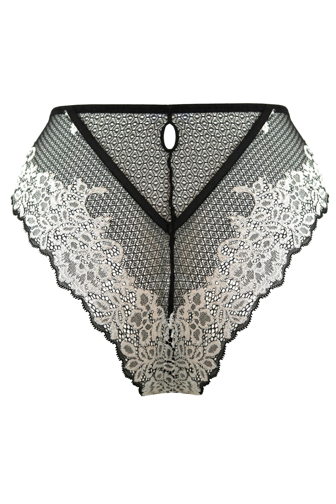 India Two-Tone Bold Lace High-Leg Brief in Black/Ivory | Pour Moi Clothing