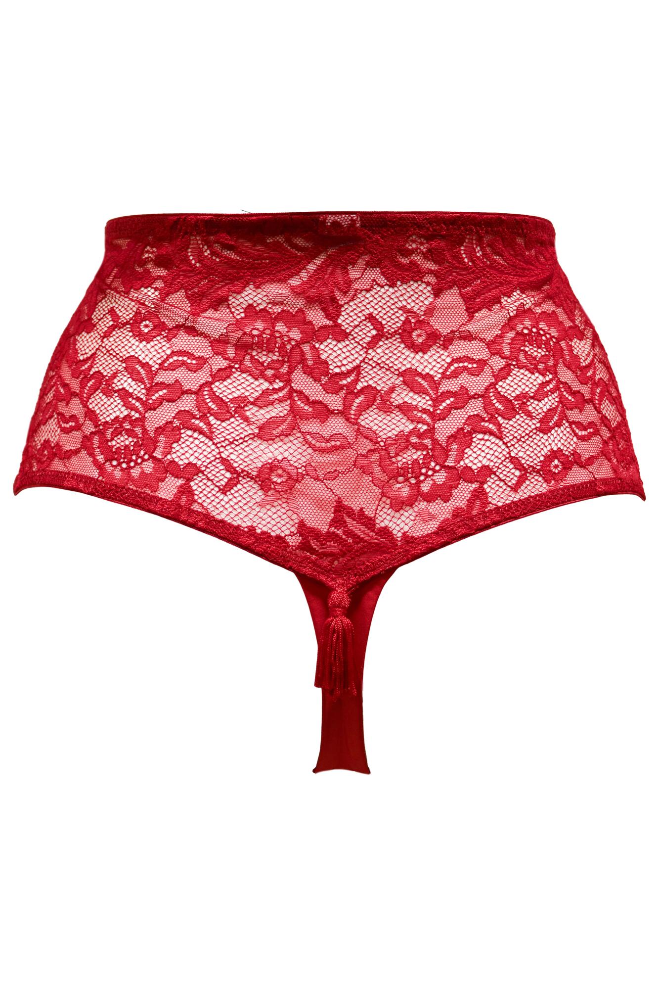 For Your Eyes Only High Waist Crotchless Thong In Red Pour Moi Clothing
