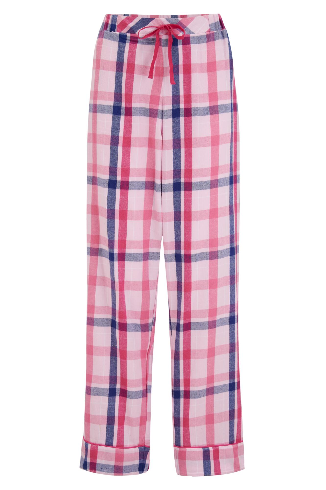 Rib Jersey Lace Trim Henley Top and Check Trouser Pyjama Set in Navy ...
