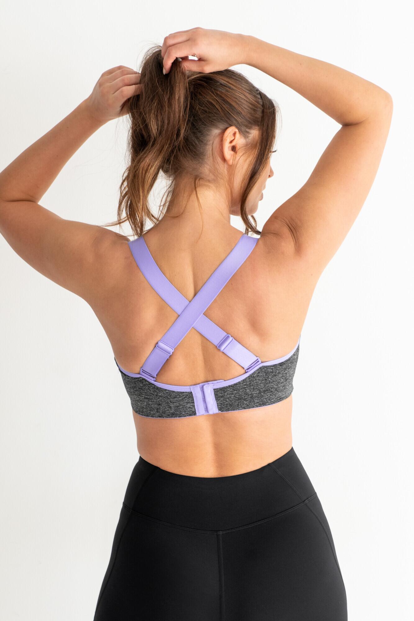 Energy Empower U/W Lightly Padded Convertible Sports Bra in Grey Marl/Purple | Pour Moi Clothing