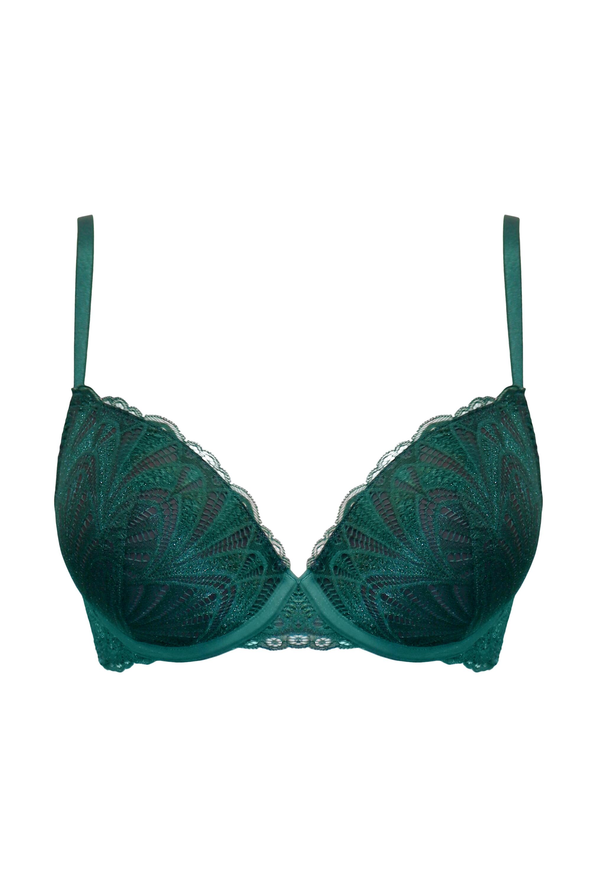 New Romance Padded Push-Up Plunge Bra in Forest/Slate | Pour Moi Clothing