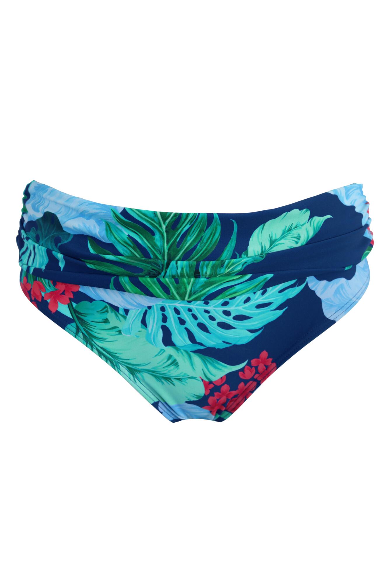 Santa Monica Foldover Bikini Brief in Navy Tropical | Pour Moi Clothing