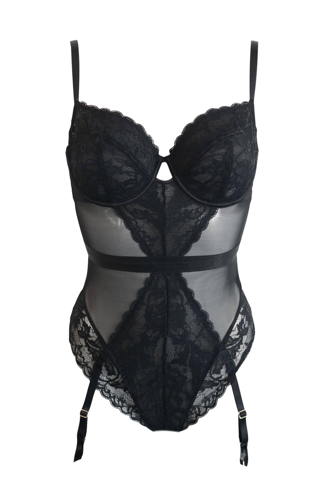 For Your Eyes Only Non-Padded Suspender Crotchless Body in Black | Pour ...