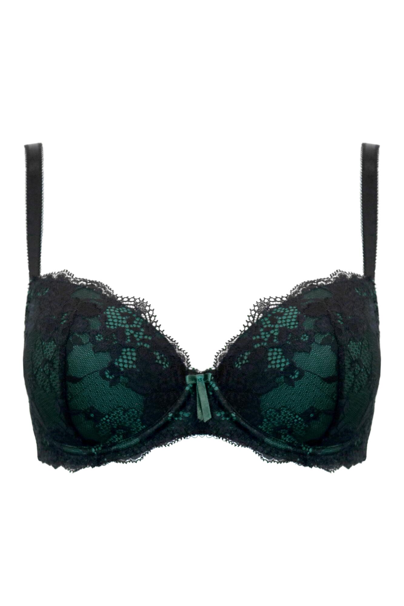 Amour Padded Balconette Bra in Black/Forest | Pour Moi Clothing