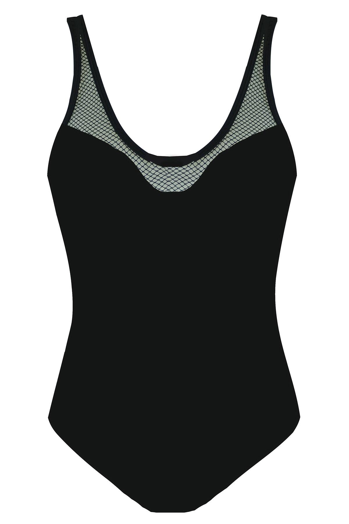 Mixed Mesh Control Swimsuit | Black | Pour Moi