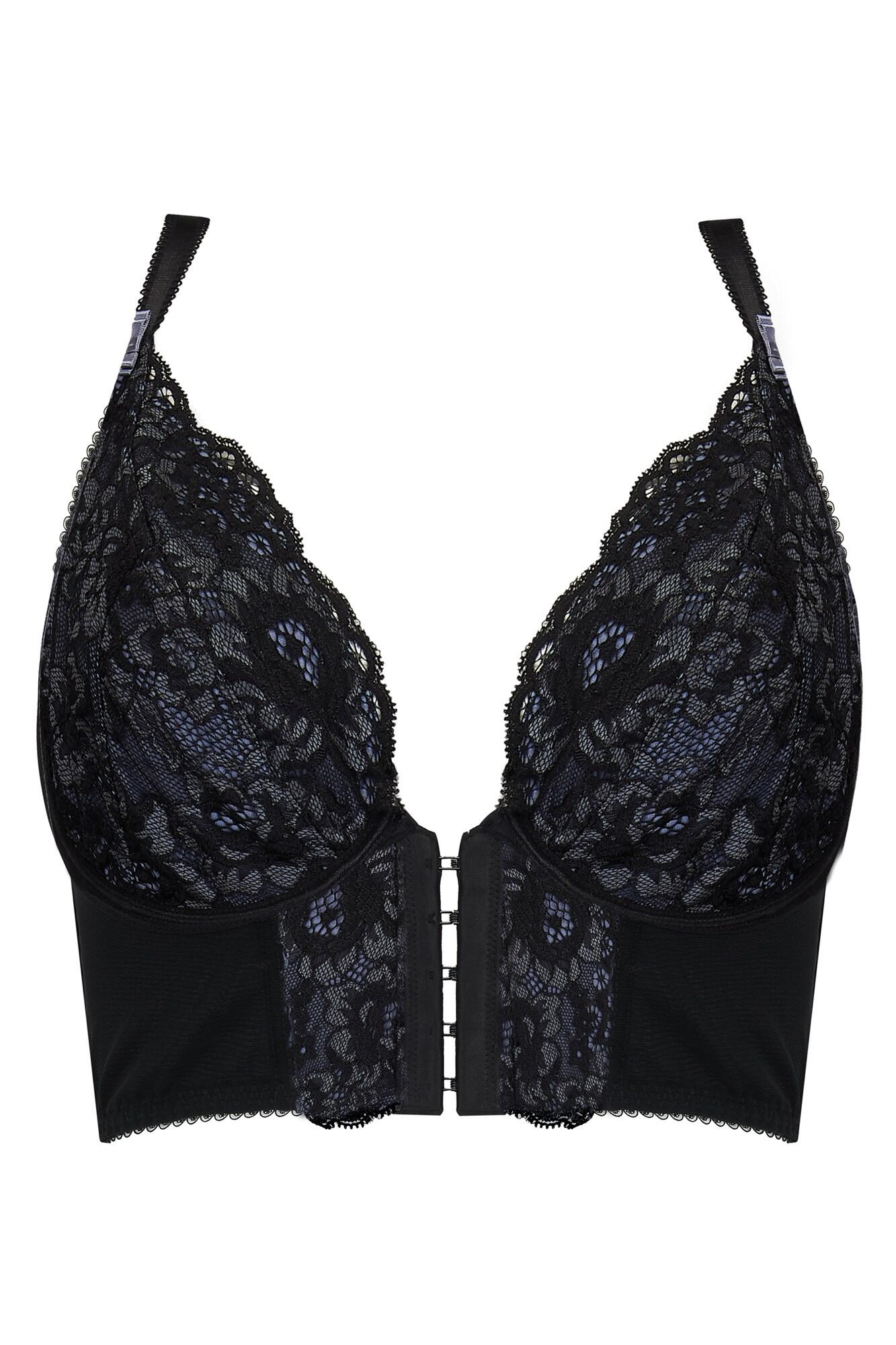 Opulence Front Fastening Underwired Bralette C-I in Slate/Black | Pour ...