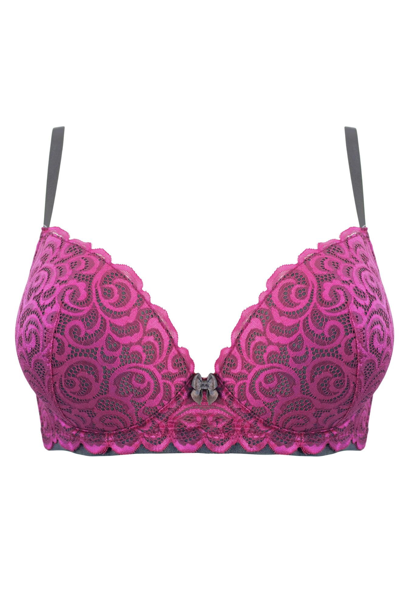 Romance Moulded Padded Push Up Plunge Bra in Magenta/Slate | Pour Moi Clothing