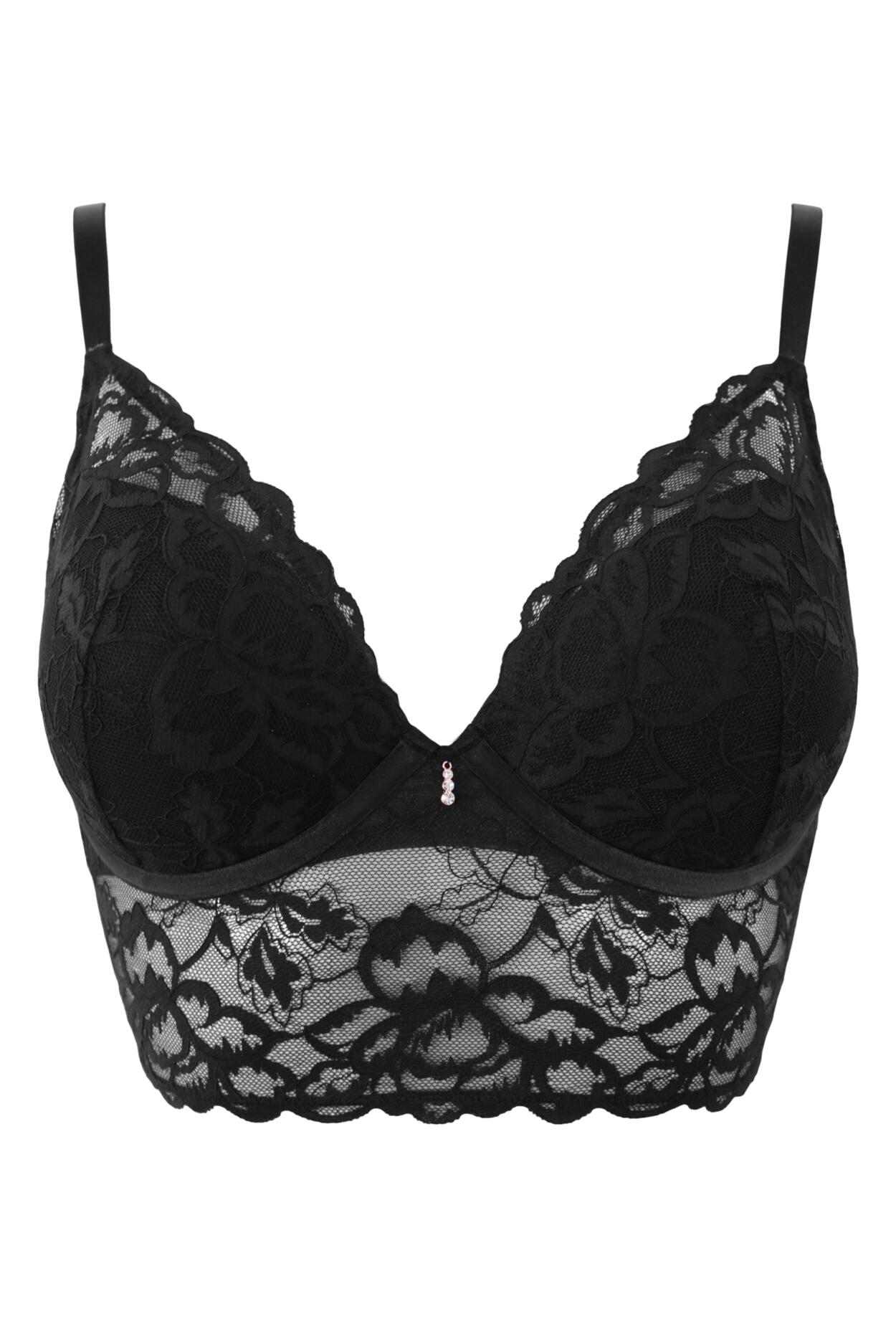 Manhattan Lightly Padded Plunge Longline Bra in Black | Pour Moi Clothing