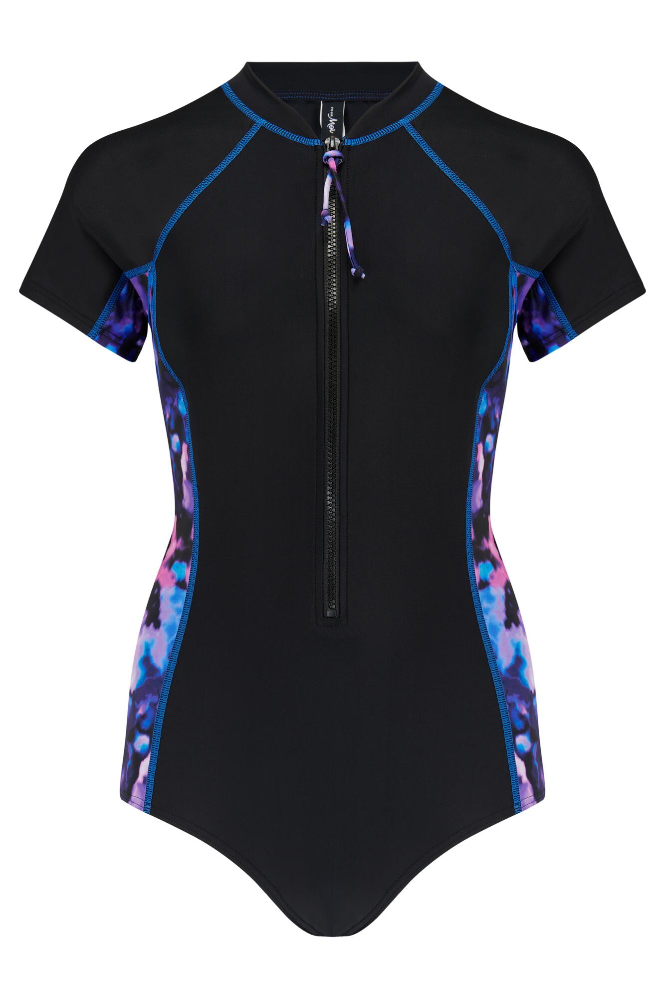 Energy Short Sleeved Zip Front Paddle Swimsuit in Tie Dye | Pour Moi ...
