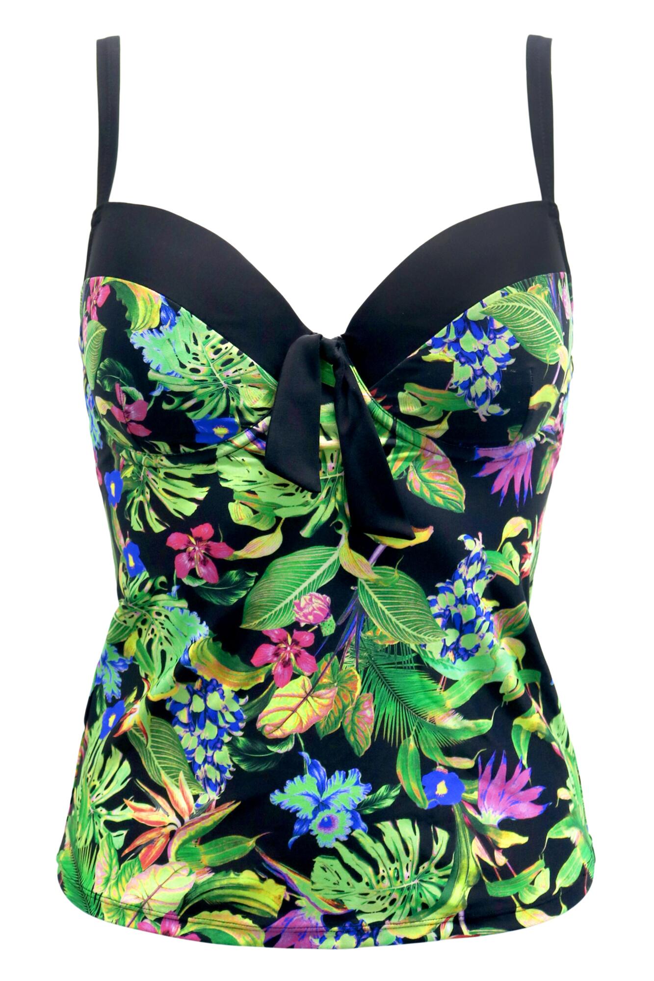 St Lucia Padded Underwired Tankini Top in Tropical | Pour Moi Clothing