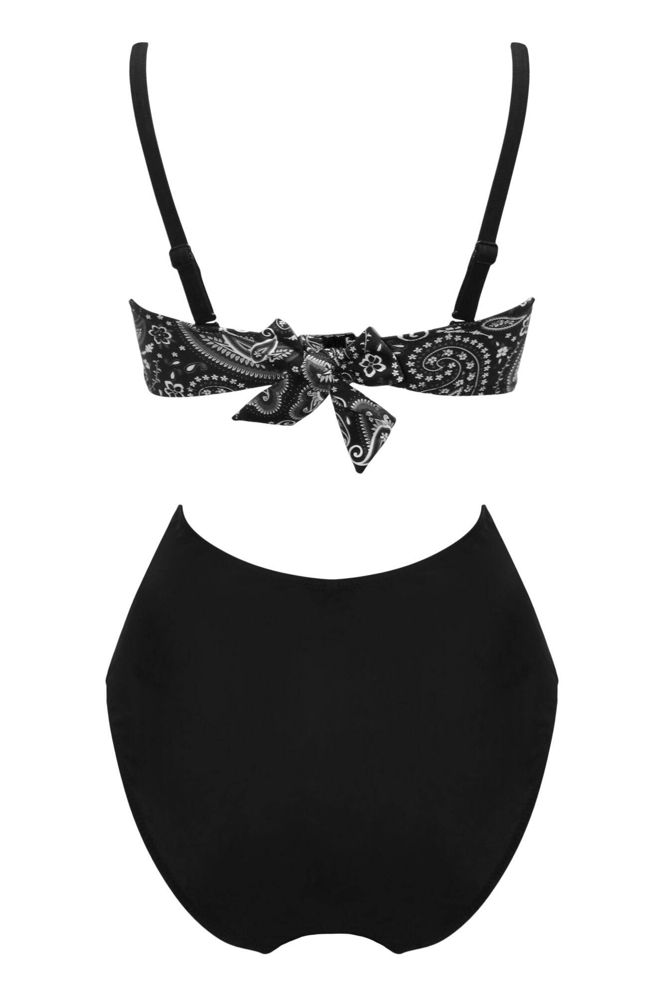 Scarf Strapless Tummy Control Swimsuit in Black Paisley | Pour Moi Clothing