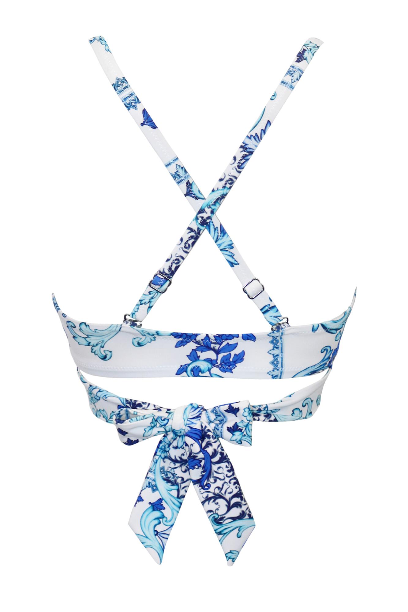 Amalfi Front Fastening Wrap Around Padded Underwired Top in White/Blue ...