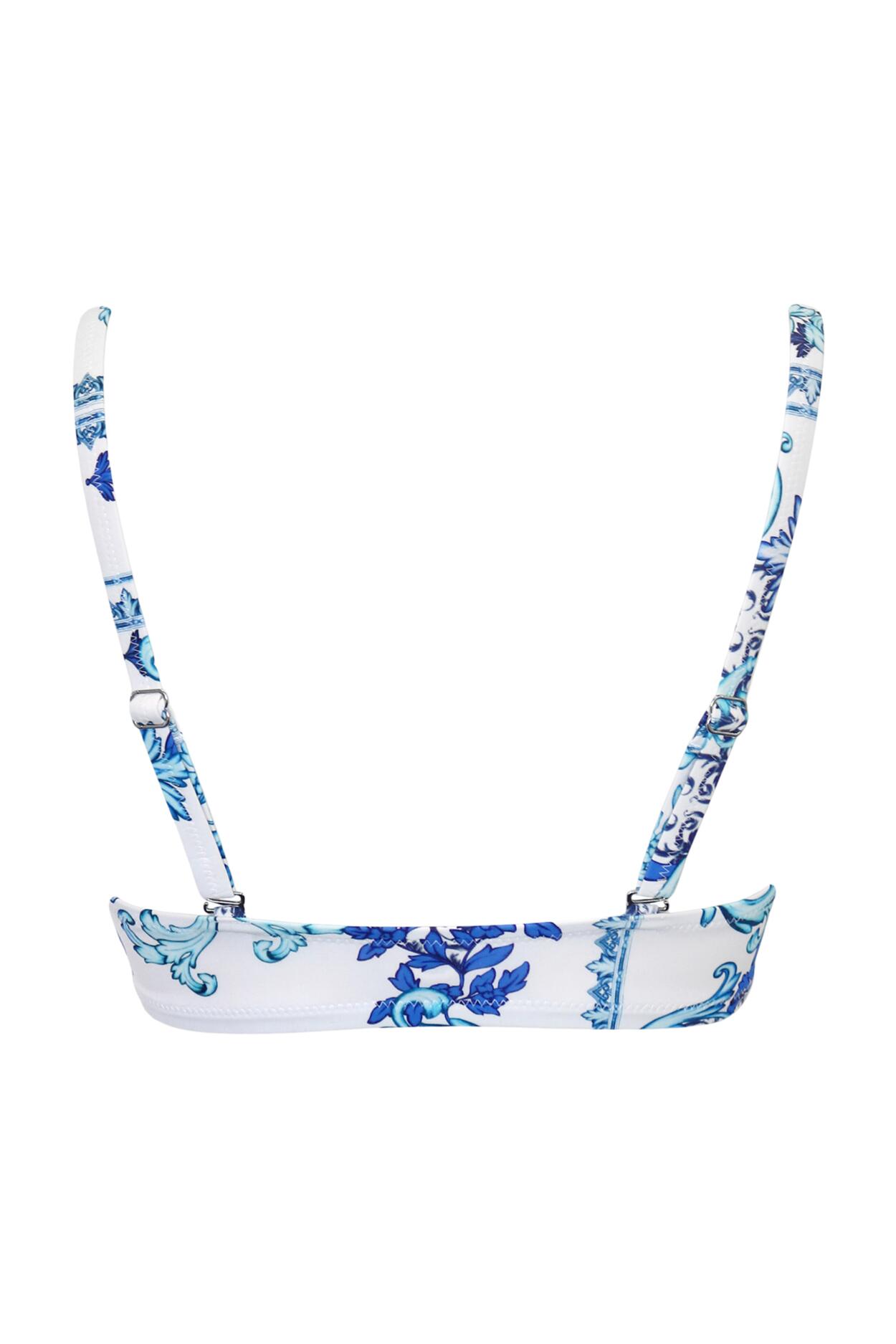 Amalfi Front Fastening Wrap Around Padded Underwired Top in White/Blue ...
