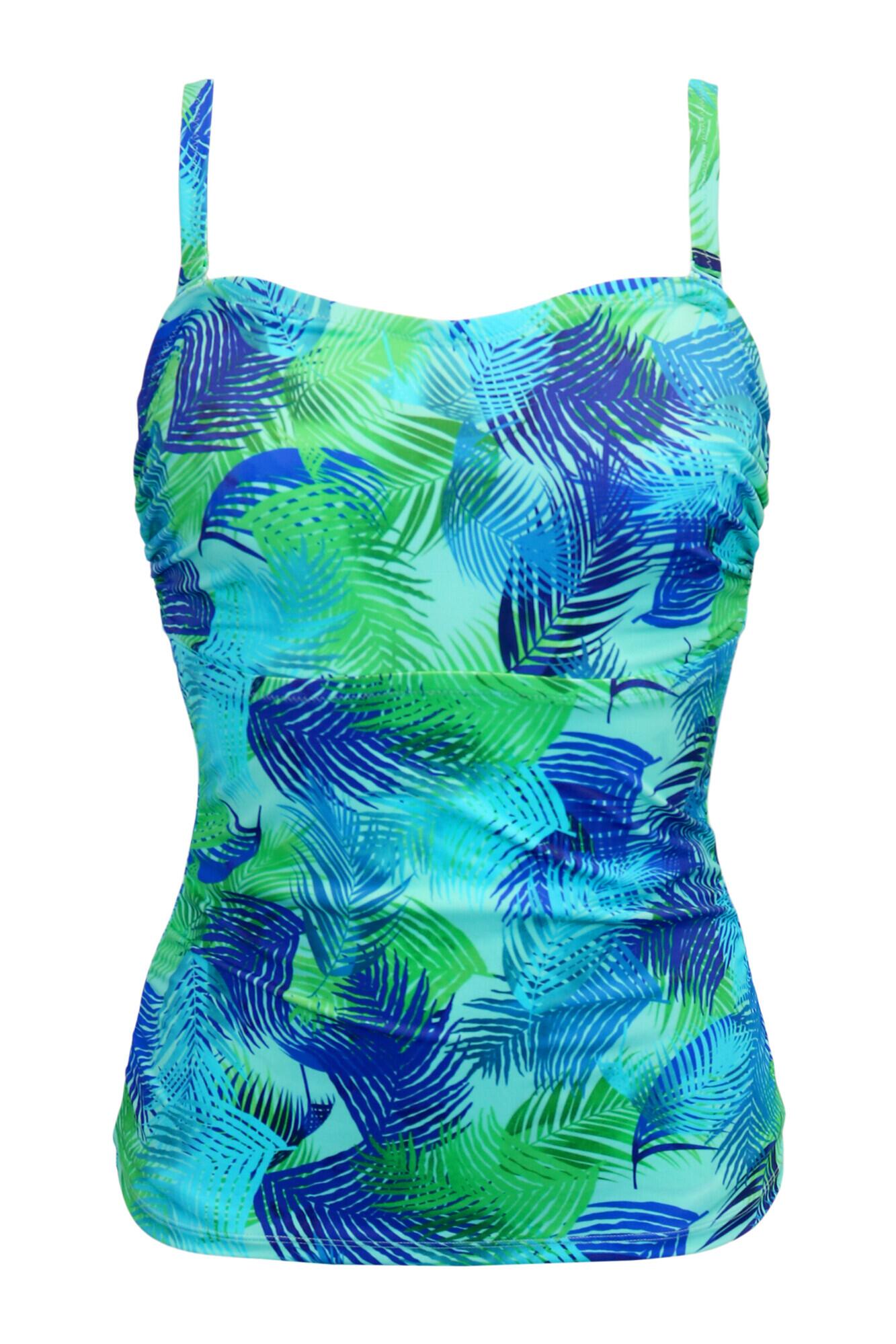 Aruba Underwired Strapless Bandeau Tankini in Aqua Palm | Pour Moi Clothing
