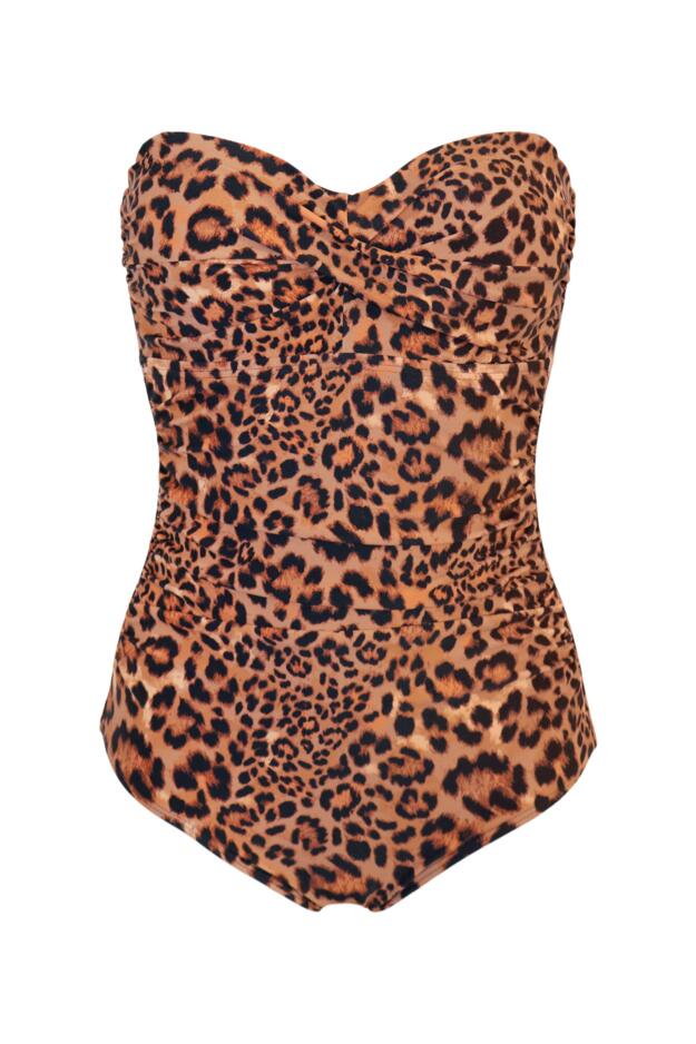 Santa Monica Strapless Control Swimsuit In Leopard Pour Moi Clothing