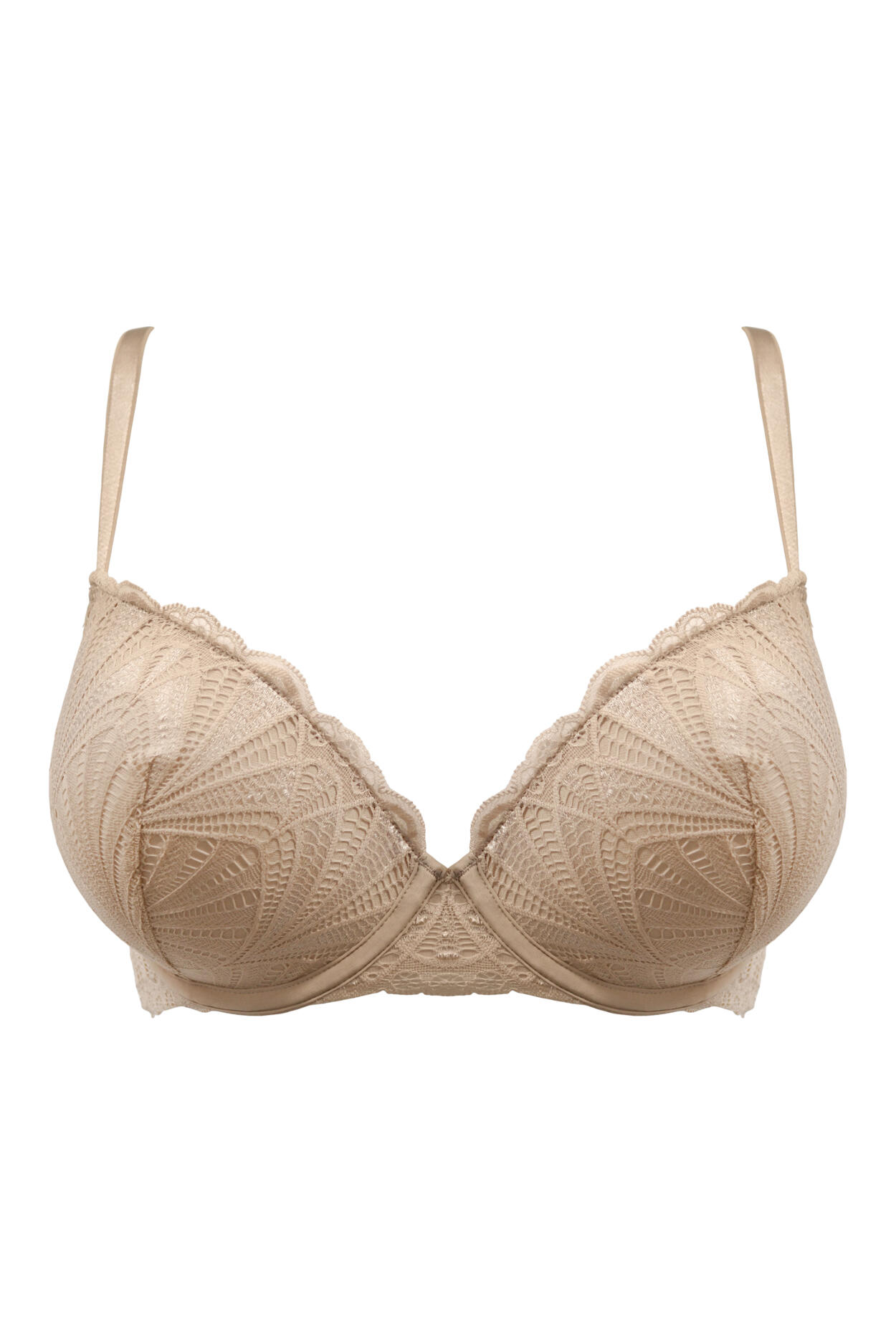 New Romance Padded Push-Up Plunge Bra in Almond | Pour Moi Clothing