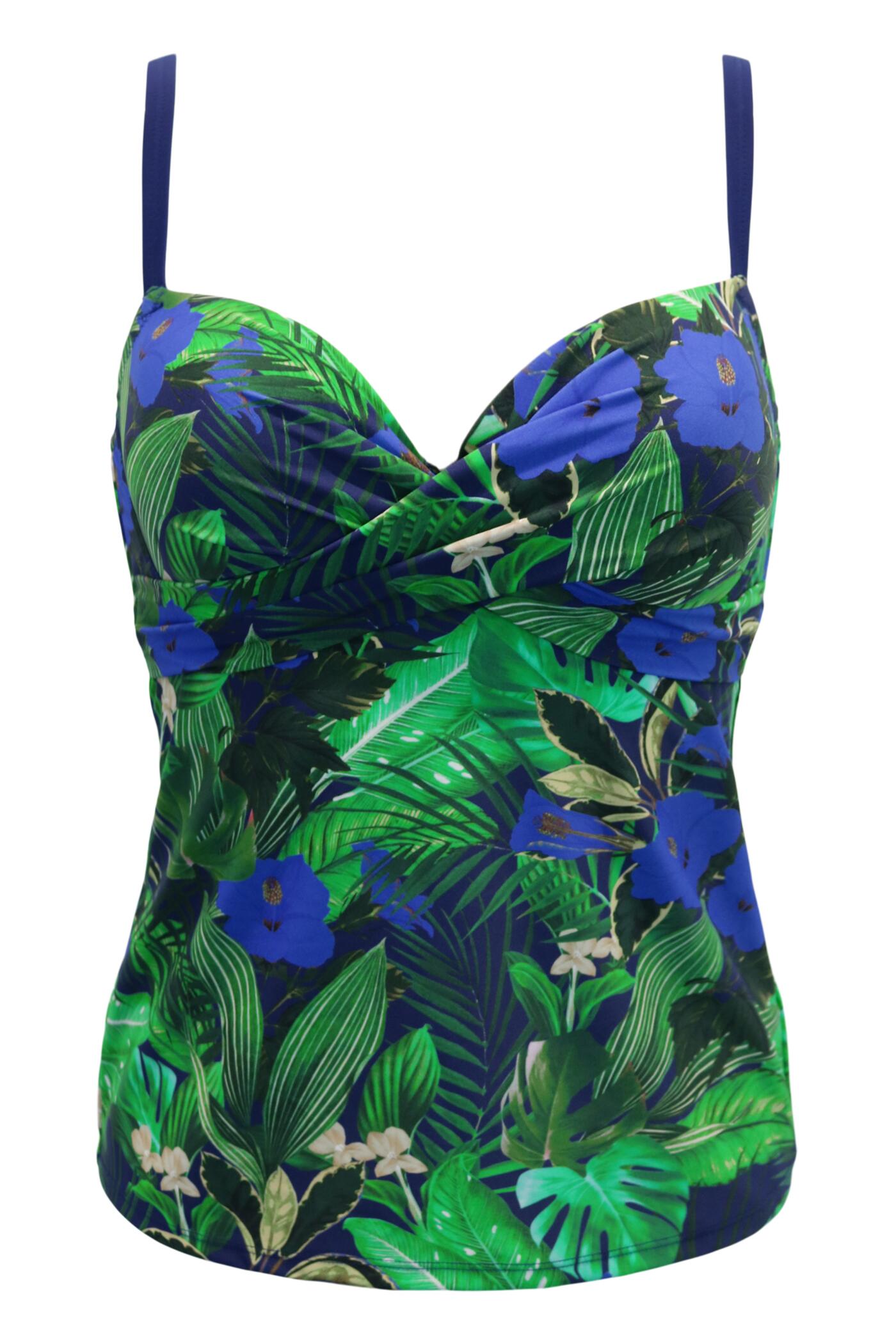 Palermo Underwired Padded Tankini Top in Navy Fern | Pour Moi Clothing