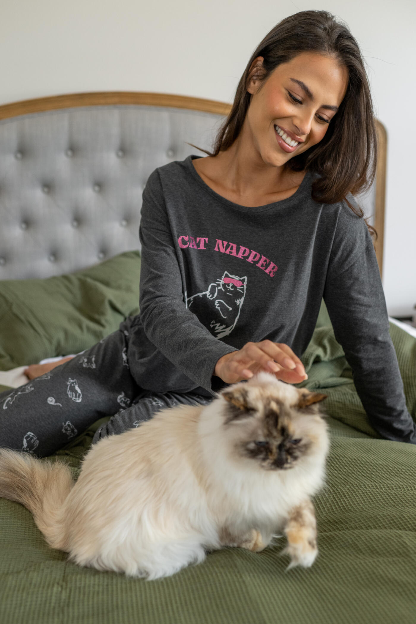 Jersey Cotton Cat Pyjama Set in Grey | Pour Moi Clothing